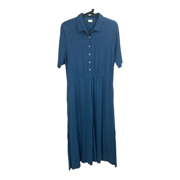Poetry | Dresses | Poetry Blue Linen And Cotton Blend Short Sleeve Maxi ...